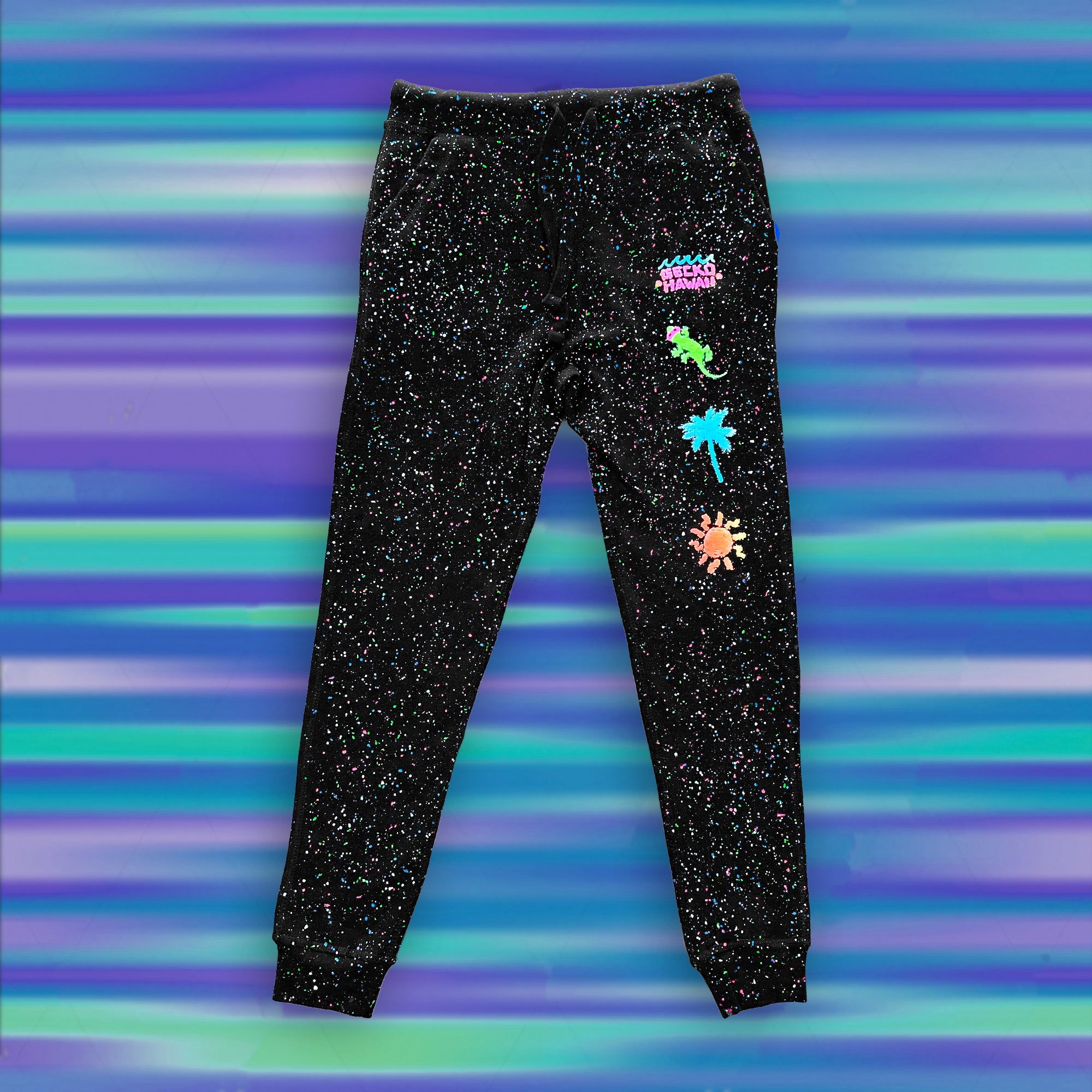 GLOW SUMMER SPLATTER BLACK Joggers Limited Edition | Gecko Hawaii