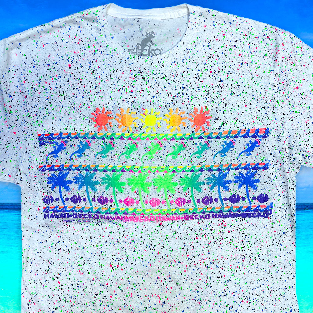 Surf N' Sun - Summer Splatter White Glow Tee | Gecko Hawaii