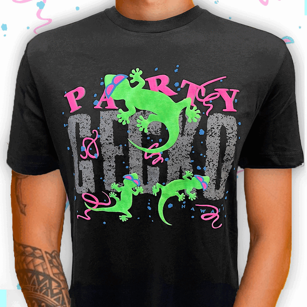 SECRET Reflective Black 1989 Party Gecko Short Sleeve | Gecko Hawaii