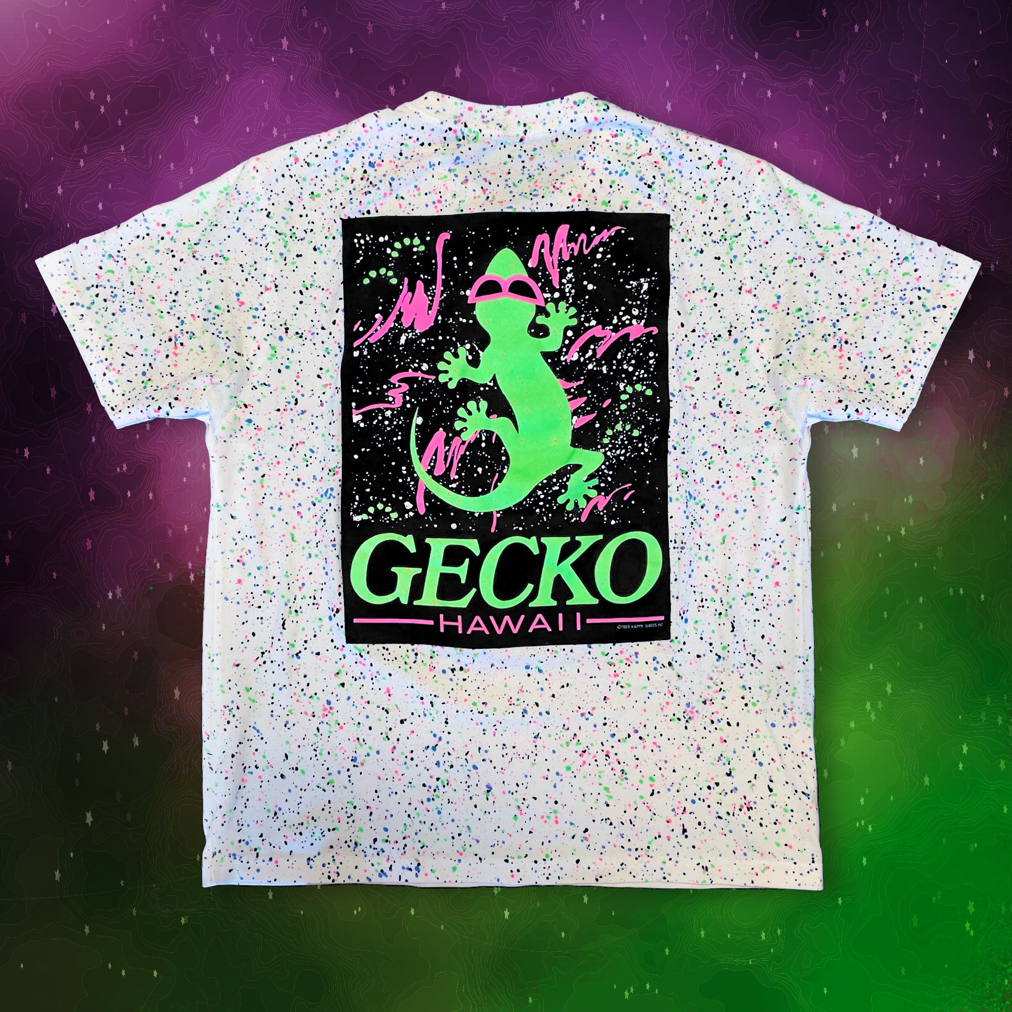 Limited Edition Space Gecko Glow In The Dark Splatter White Tee | Gecko ...
