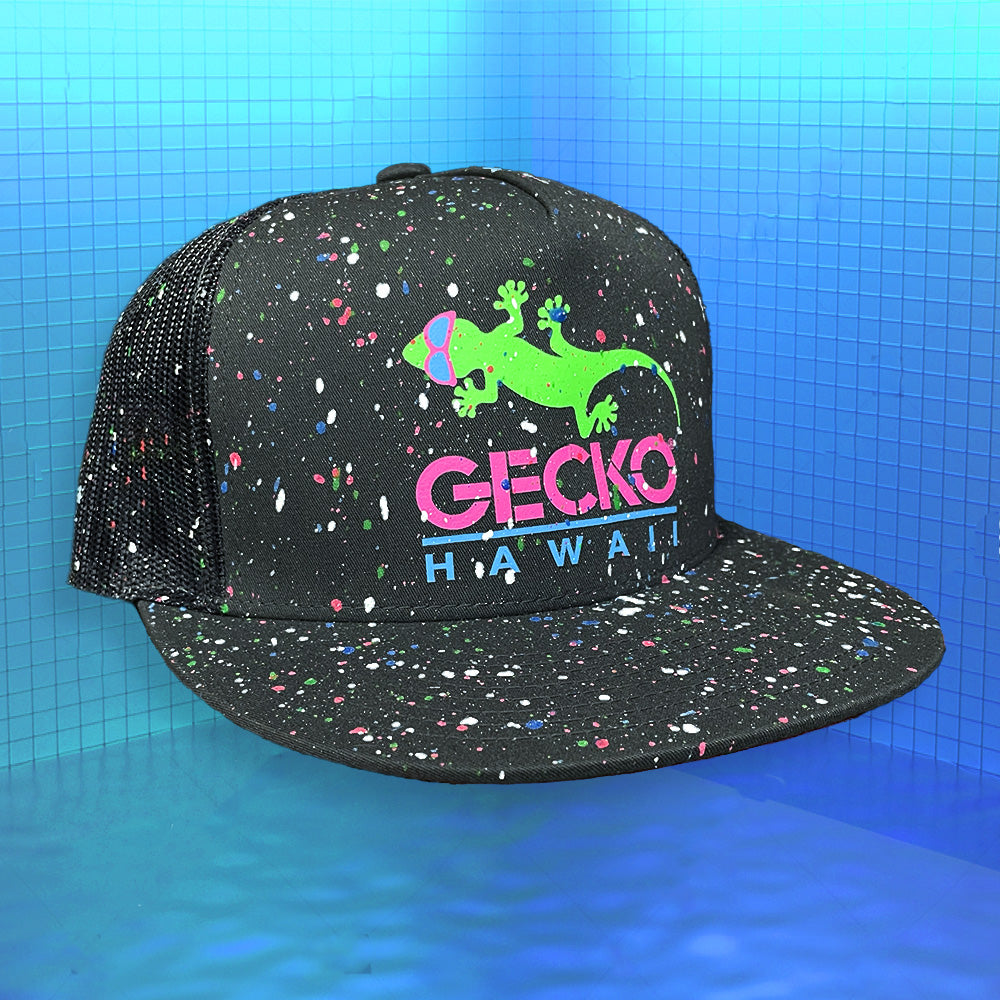 Glow-In-The Dark Splatter Black Snapback Hat (LIMITED) | Gecko Hawaii