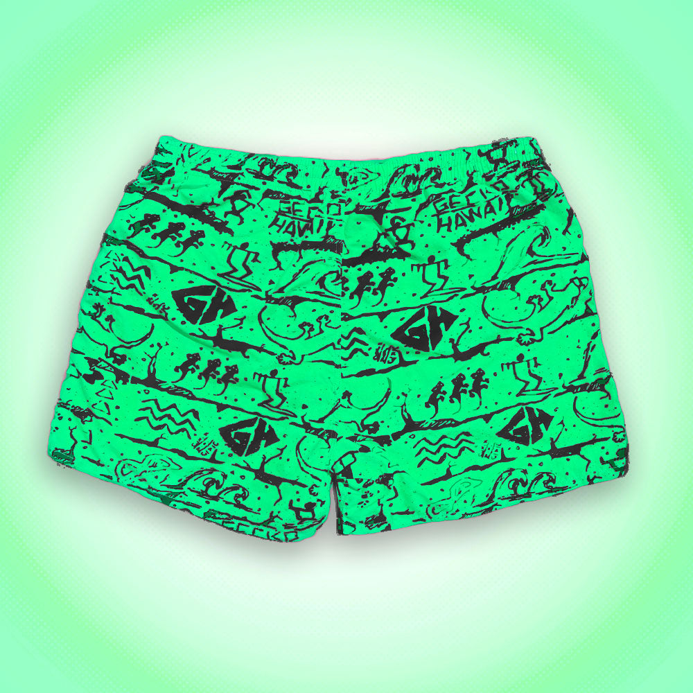 Iconic Gecko Wall Neon Green Volley Shorts | Gecko Hawaii
