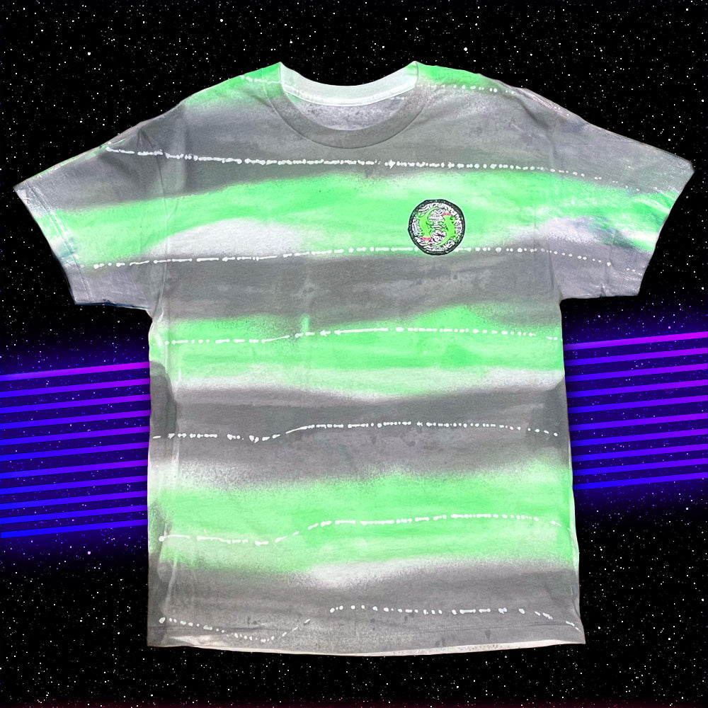 1980s Hand-Painted Retro Beach Style Tee - Green/Grey | Gecko Hawaii