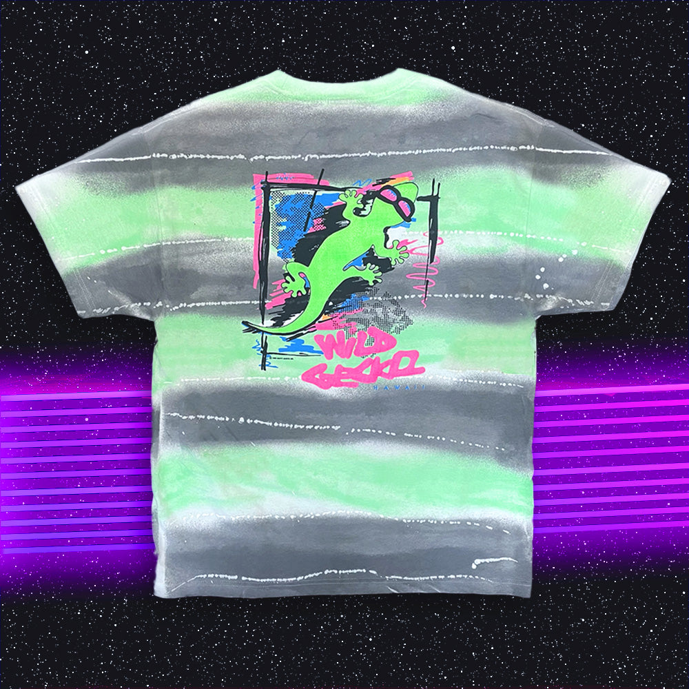 1989 Gecko Graffiti Hand-Painted Beach Style Tee - Green | Gecko Hawaii