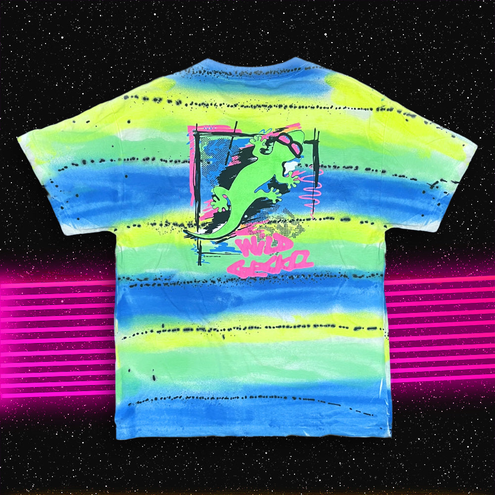 1989 Gecko Graffiti Yellow/Blue/Black Retro Surf Style Tee | Gecko Hawaii