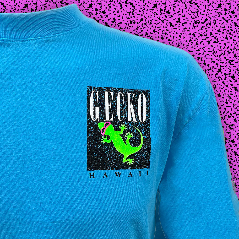 Gecko Marble - 1980s Neon Blue Razz (SINGLE STITCH NECK TEE) | Gecko Hawaii