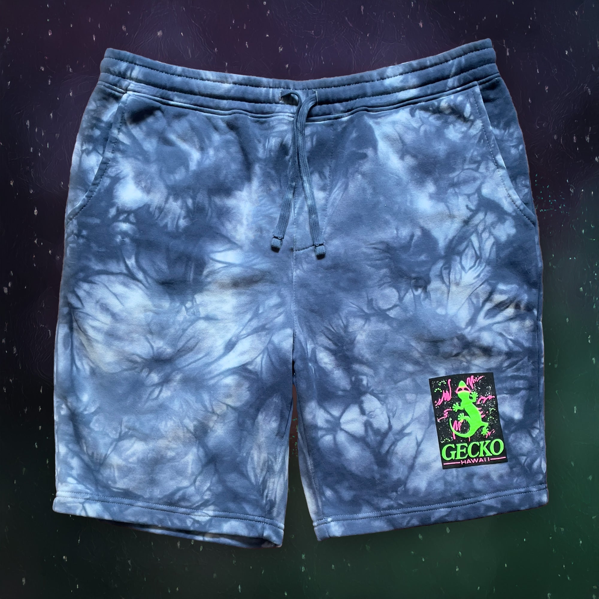 Space Gecko Navy Tie Dye Shorts | Gecko Hawaii